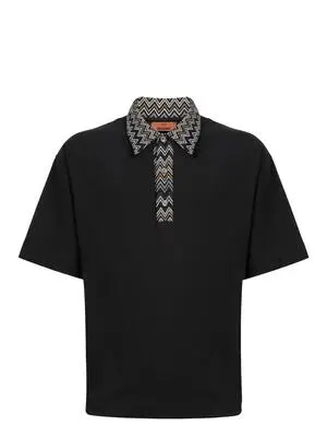Missoni Chevron Knit-insert Cotton Polo Shirt - Black
