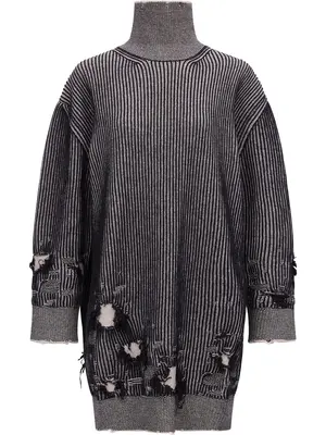 MAISON MARGIELA Distressed Rib-knit Jumper Dress - Black
