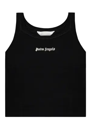 Palm Angels Logo-embroidered Ribbed Tank Top - Black