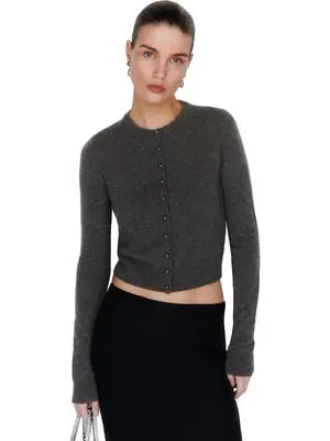 REFORMATION Caspia Cashmere Cropped Cardigan - Grey