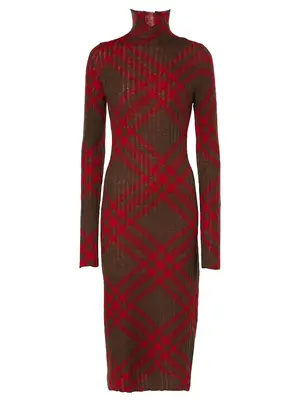 Burberry Burberry Check Ribbed-Knit Midi Dress Red