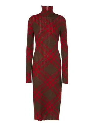 Burberry Check Ribbed-knit Midi Dress - Red