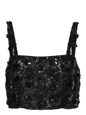 DOLCE & GABBANA Dolce&Gabbana Floral-appliqué Sequined Crop Top