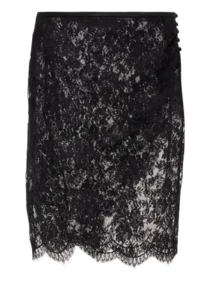 Saint Laurent Sheer Cotton-Blend Lace Wrap Skirt Black