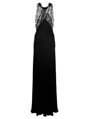 Saint Laurent Lace-trimmed Silk Gown - Black