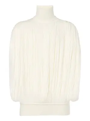 Alaïa Fringed Wool Turtleneck Sweater - White