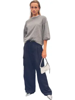 Tibi Crispy Nylon Stella Pleated Cargo Pants - Navy