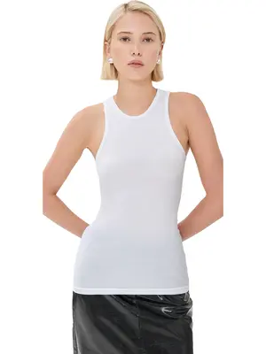 Tibi Circular Fine Rib Tank - White
