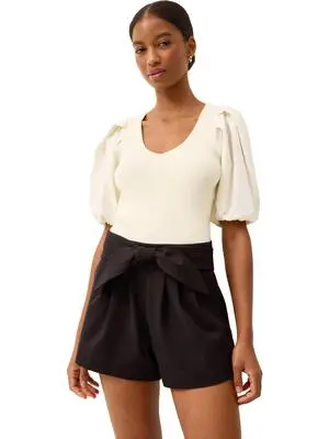 MARIE OLIVER Ribbed Knit Top With Puff Sleeves