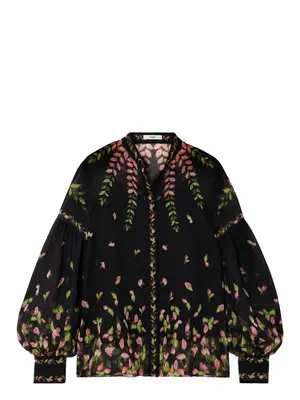 Erdem Floral-print Silk-chiffon Blouse Black