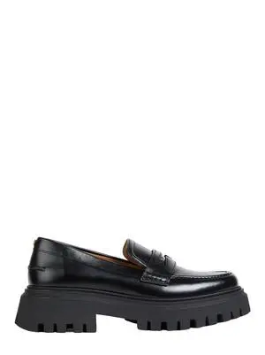Maje Leather Platform Loafers - Black