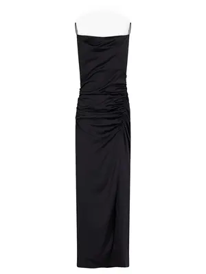 Maje Ruched Satin Maxi Dress - Black