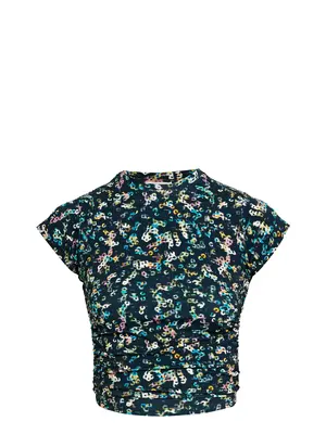 MARANT ETOILE Juvia Cropped Printed Top With Open Back - Teal
