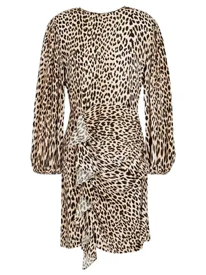 Maje Ruffled Leopard-print Crepe Mini Dress - Animal Print