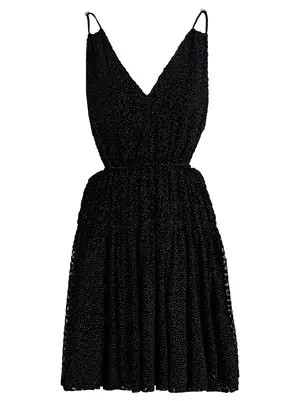 Maje Cutout Glittered Flocked Tulle Mini Dress - Black