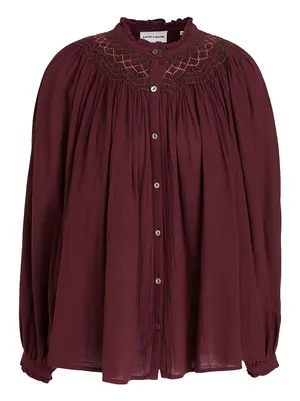 Antik Batik Daya Smocked Cotton-Gauze Blouse Burgundy
