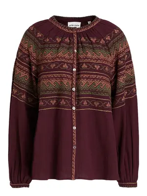 Antik Batik Luna Embroidered Blouse - Burgundy