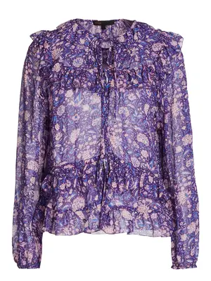 Maje Ruffled Floral-print Blouse - Purple
