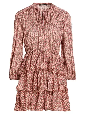 Maje Tiered Ruffled Floral-print Crepon Mini Dress - Peach
