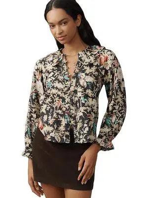 PILCRO Keira Collared Blouse - Black Floral