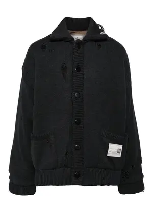 Mihara Yasuhiro Distressed Wool-blend Cardigan - Black