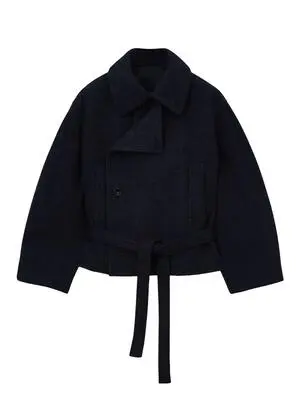 LEMAIRE Cropped Asymmetrical Belted Coat - Black