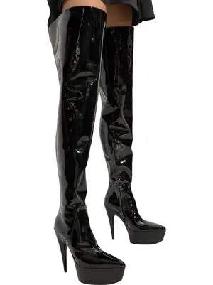 Balenciaga Patent Leather Over-the-knee Stiletto Boots - Black