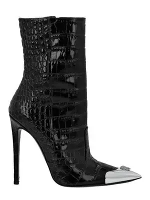 Philipp Plein 120mm Skull-appliqué Croco Boots - Black
