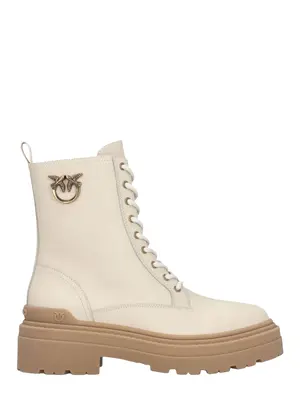 Pinko Mia Leather Combat Boots - Neutrals