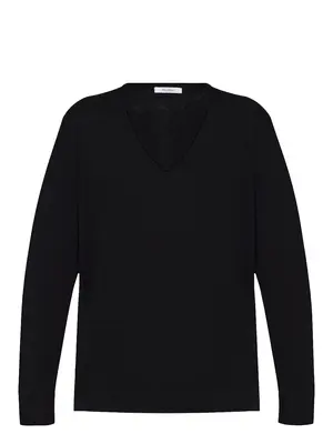 Max Mara V-neck Wool Knit Top - Black