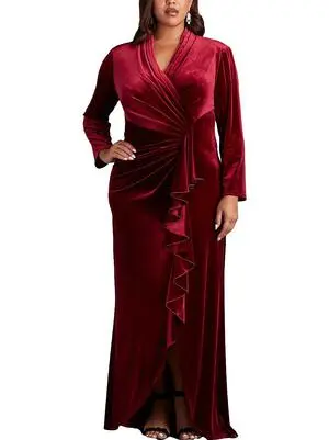 TADASHI SHOJI Markum Velvet Flounce Gown