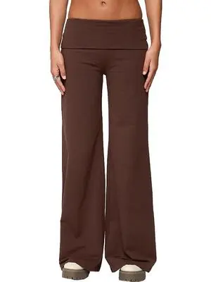 EDIKTED Wide Leg Fold Over Pants - Brown