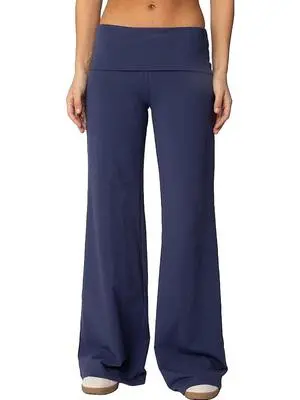 EDIKTED Wide Leg Fold Over Pants - Navy