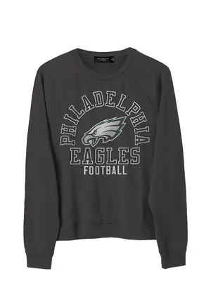 Junk Food Clothing Junk Food Clothing NFL Philadelphia Eagles Flocked Raglan Crew Fleece Vintage Black