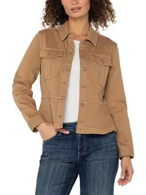 LIVERPOOL Peplum Hem Trucker Jacket - Desert Camel