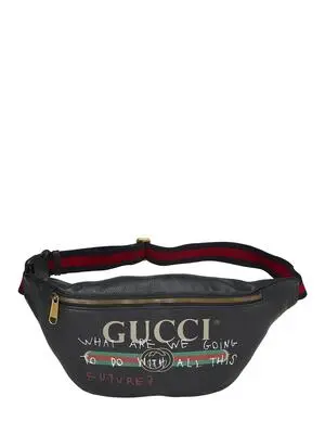 Gucci Grained Leather Logo Belt Bag - Black