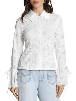 Tory Burch Flared Cuff Lace Blouse White