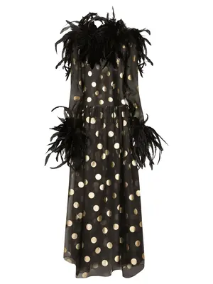Dolce & Gabbana Feather-trim Polka-dot Dress - Black