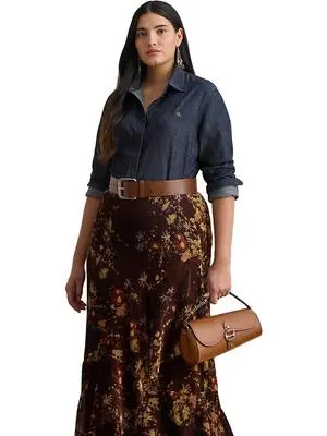 Ralph Lauren Floral Burnout Velvet Maxi Skirt - Brown/cream/lavender