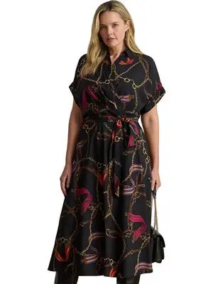 Ralph Lauren Belting-print Belted Crepe Dress - Black Multi