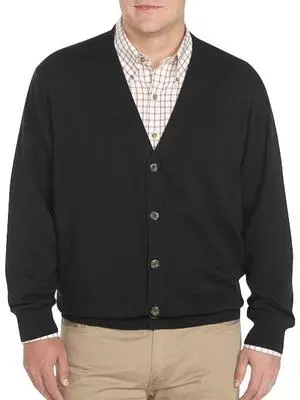 HARBOR BAY BY DXL Harbor Bay By DXL Big & Tall V-Neck Cardigan Black