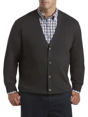 HARBOR BAY BY DXL Harbor Bay By DXL Big & Tall V-Neck Cardigan Carbon Hthr Gry