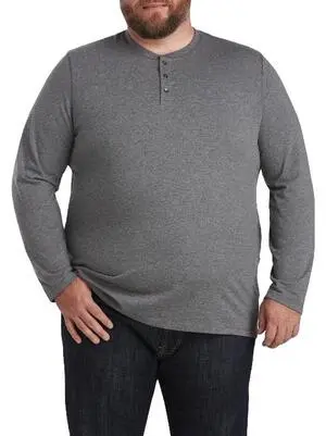 HARBOR BAY BY DXL Big & Tall Wicking Long-sleeve Henley Shirt - Granite Heather