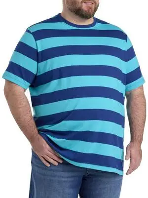 HARBOR BAY BY DXL Big & Tall Performance Striped T-shirt - Blue Multi