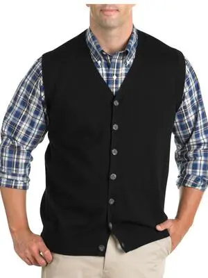 OAK HILL BY DXL Button-front Sweater Vest - Black