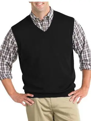HARBOR BAY BY DXL Big & Tall V-neck Sweater Vest - Black