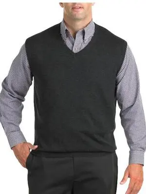 HARBOR BAY BY DXL Big & Tall V-neck Sweater Vest - Carbon Hthr