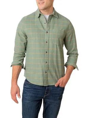 HOPE & HENRY Organic Long Sleeve Flannel Button Down Shirt Sage Harvest Plaid