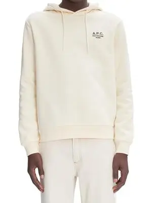 A.p.c. Rue Madame Embroidered Stretch Cotton Hoodie - Alj Ecru/kaki