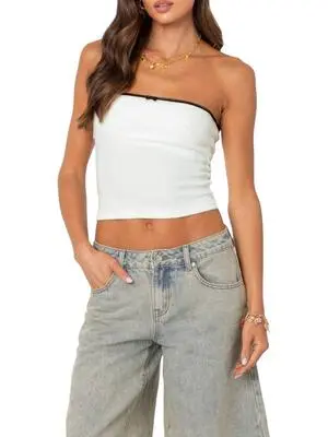EDIKTED Waffle Knit Tube Top - White